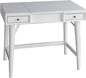 Benjara 2 Drawer Vanity Desk with Flip Top Mirror and Storage Compartment, White