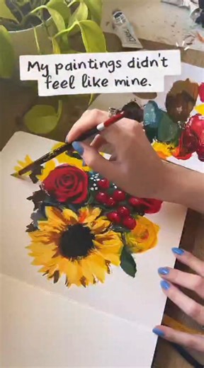 Katie Jobling | Artist 🎨 on Instagram: "When I first started painting, there wasn't many online tutorials to follow. But I did try recreating my favourite artists paintings. Not to steal or anything. Just to try and understand HOW their art looked SO good. Honestly?...I was desperate to just make something I felt proud of. ❤️‍🩹 This phase helped me get started. But eventually, I hit a wall. My paintings looked “okay”… but they didn’t feel like mine. ...and wasn’t until I learnt the core ingred