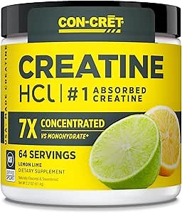 CON-CRET Creatine HCl Powder | Muscle, Cognitive, Cellular Energy Support | No Bloating or Cramps | USA Made & NSF Certified | Lemon Lime (64 Serving)
