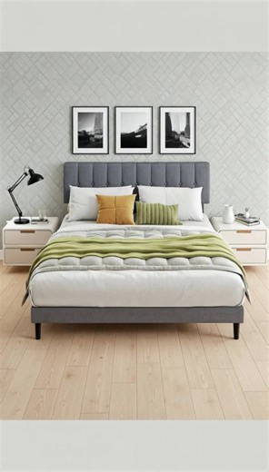 Ready for a bedroom glow-up? ✨ This full-size platform bed brings modern style and practicality right to your space. Featuring fabric upholstery and sturdy wood slats, it's designed for a supportive sleep experience. Best part? No box spring needed, making setup super convenient! Elevate your sleep setup with this sleek design. Tap to shop and transform your room! #platformbed #modernbedroom #noboxspring #bedroomideas #AIGC #Moras