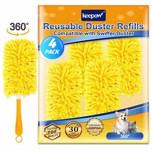 KEEPOW 4 Pack Reusable Duster Refill for Hand Duster, 360 Degree Dusters Refills for Cleaning, Ceiling Fan, Yellow (Handle is Not Included)