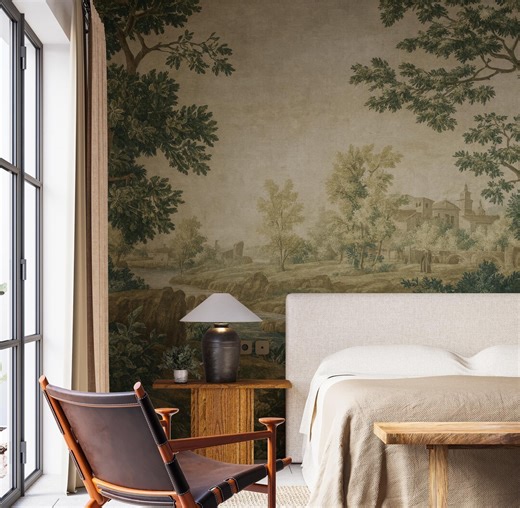 Landscape Wallpaper Country Style Pastoral Bedroom Mural Green Scenic Romantic Countryside Mural, Landscape Wallpaper Mural - Etsy