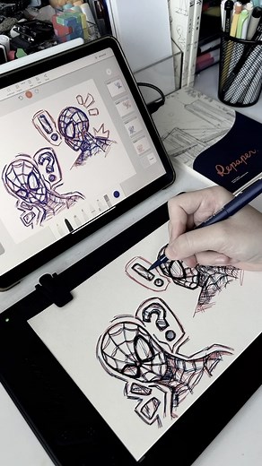Vyridian on Instagram: "Decided to draw the sketches in color this time and I thought it worked out pretty well. I again used the @iskn Repaper tablet to draw this :) And I literally only used the rings and I put them on my colored pens and it works just the same as a stylus. And the tablet is also wireless so u don’t have to worry abt making sure if u could have a place with a plug. Also again thank you @iskn for the tablet. It such a cool concept to draw digital and traditional simultaneously 