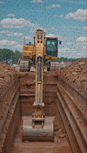 Excavator Digging in Deep Mud | Construction Site Footage