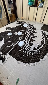 Little bit of a ASMR 🫶 Godzilla process 🤙 #onerugstudio #omkarugs #tuftingart #godzilla #gojira | Omka Rugs