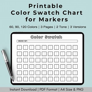Printable Color Swatch Chart: 60, 90, 120 Colors (PDF & PNG Download) - Etsy