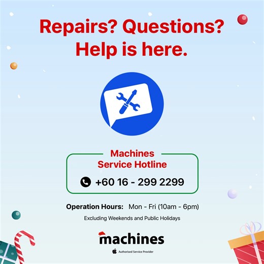3 comments | Need to book a service appointment or have questions about your current service needs? Curious about your extended warranty coverage?  ☎️ Introducing the Machines Service Hotline!  Give us a call at +60 16 - 299 2299 on Monday-Friday from 10am-6pm. Our friendly team will be happy to help you 珞 ✨ Find your nearest service center > macmy.co/service *T&Cs apply. | Machines | Facebook