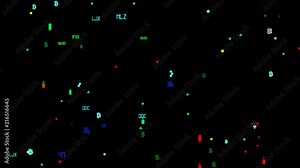 Movement of objects in three planes. The breath of the stock market. Large size of financial icons. The trend towards animation in the stock market. .Icon, dollar, bitcoin, growing and falling graph