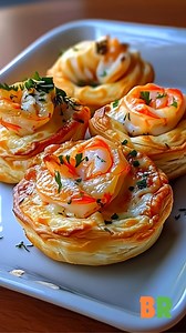 Shrimp Puff Pastry Pinwheels These crispy, golden pinwheels are stuffed with creamy, cheesy shrimp filling that melts in your mouth. The perfect party starter with bakery-style vibes—no one will guess how easy they are to whip up. Ingredients: 2 sheets puff pastry, thawed 1 pound large shrimp, peeled, deveined, and chopped 8 oz cream cheese, softened 2 garlic cloves, minced 1/2 cup finely grated Parmesan cheese 1 tablespoon olive oil 1/2 teaspoon salt 1/4 teaspoon black pepper 1/2 teaspoon papri