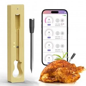 Smart Wireless Meat Thermometer for Cooking, Long Range Bluetooth Waterproof Digital Kitchen Food Thermometer with Remote APP Control for Oven Grill Smoker BBQ, Perfect for Chicken,Turkey, Steak