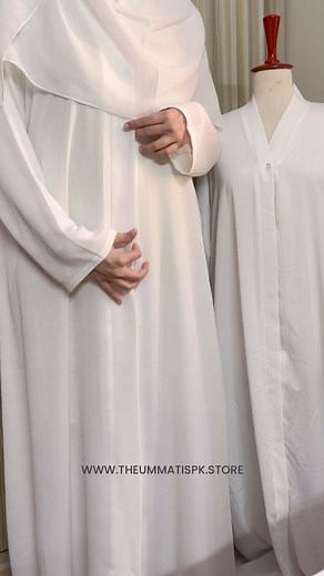 Basic White Abaya made with high quality crinkle georgette that keeps you cool in summers ✨ Available Sizes 54 , 56 , 58 . [white abaya,basic white abaya, full white abaya] | The Ummatis PK - Hijabs & Abayas
