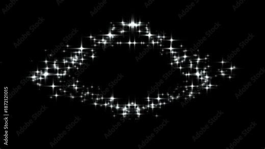 Glittering star line sparkle animation, white glitter sparkles trail, twinkle magic dust, pixie dust path, Christmas stars isolated, shiny glowing fairy twinkling stars overlay on black background 4k