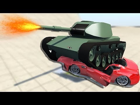 BeamNG.drive - TANK WITH FULLY FUNCTIONAL CANNON! CRUSHING & EXPLODING CARS!!