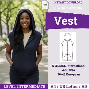 Hooded Vest Sewing Pattern PDF | Vest Pattern | Sewing Pattern Vest for Women | Sewing Patterns | Vest Sewing | Digital Download | - Etsy UK