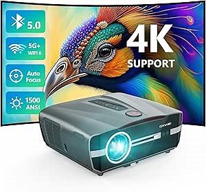 4K Projector Auto Focus HDR WiFi 6 & NFC, Smart Daylight Projector 4K High Lumen 1200 ANSI 1080P Ultra HD Ceiling Mounted Home Theater Movie Gaming Indoor Outdoor with Bluetooth HDMI USB Ethernet Apps