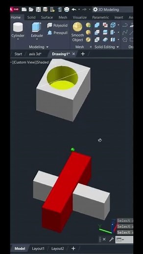 Solid Subtract 3d Modeling Autocad #shorts