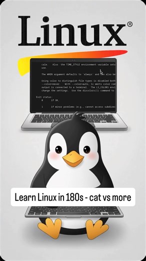 David Bombal on Instagram: "Learn Linux in 180s - cat vs more Stop scrolling endlessly through text! In this Linux terminal tip, we compare ‘cat’ vs ‘more’ to show you the best way to read large files page-by-page. Master command line navigation today. #linux #cat #more"