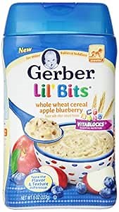 Gerber Baby Cereal Lil Bits, Grain & Grow, Whole Wheat Apple Blueberry, 8 Ounce (Pack of 6)