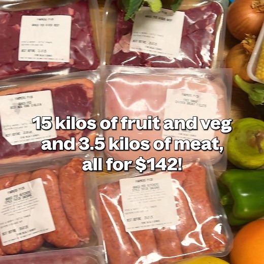 $142 for a fully loaded grocery delivery? Yes please. Farmers Pick brings you 15kg of fresh fruit and veg and 3.5kg of premium meat, all sourced directly from local Aussie producers. Delivered straight to your door, it’s the easiest way to stock up without the supermarket hassle. Save time and money, plus enjoy fresh, local food every week. Order yours today farmerspick.com.au Pictured here is a large fruit and veg box, paired with a small butcher’s choice box. Simply move through the ordering p