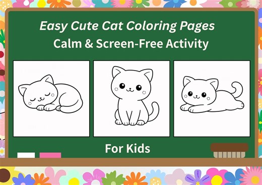 Easy Cute Cat Coloring Pages for Kids Printable Kitty Activity - Etsy
