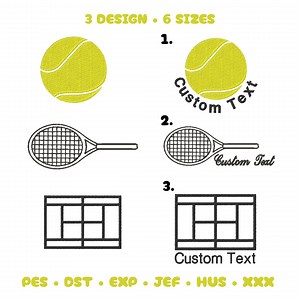 Tennis Embroidery Designs – Custom Text Option, Tennis Ball, Racket & Court, Machine Embroidery Files, Digital Download - Etsy