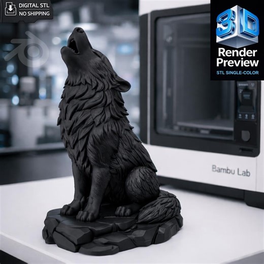 Howling Wolf Statue STL for 3D Printing | Single Color Wolf Figurine | Fantasy Animal Sculpture | Digital STL File - Etsy UK