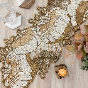 Handmade Bead Table Runner, Fall Runner, Golden Pumpkin, Halloween, 13x36 Inch - Etsy UK