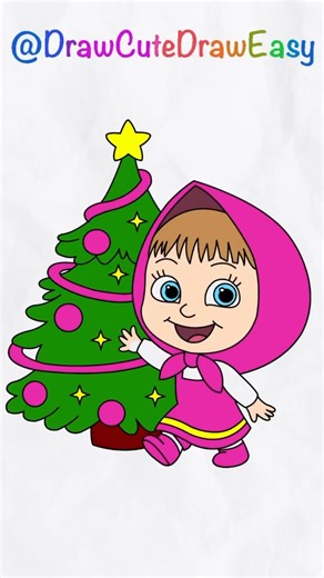 How to Draw Masha with a Christmas Tree Step-by-Step