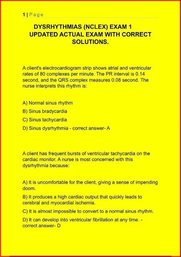 Dysrhythmias Nclex Exam 1 Updated Actual Exam With Correct S video
