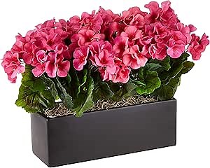 Nearly Natural Geranium Silk Plant in Rectangular Planter, UV Resistant (Indoor/Outdoor)