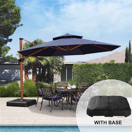 Check The Home Depot's Q&A Before Buying: PURPLE LEAF 13 ft. Octagon WindProof High-Quality Wood Pattern Aluminum Cantilever Patio Umbrella with Stand, Navy Blue