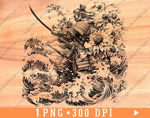 Samurai Warrior With Sword PNG | Floral Japanese Wave Clipart for Laser Engraving | Katana Samurai Art for Wood Burn Craft Projects - Etsy