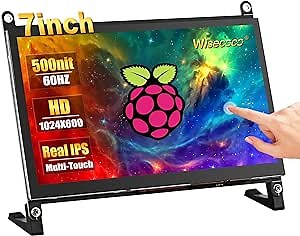 7 Inch Touchscreen Monitor for Raspberry Pi HDMI IPS 1024 x 600 Mini LCD Display for RPI Pi 5/4B/3B 2 Zero B B+ Windows Driver-Free