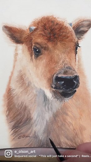 Adorable Bison Baby in Watercolor