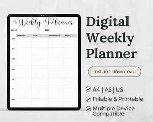 Digital Simple Weekly Planner - Printable & Fillable - A4, A5, US Letter - Instant Download - Etsy