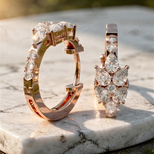 Diamond Cluster Hoop Earrings, Round Diamond Hoop Earrings, Modern Diamond Huggie Hoops With Secure Latch Back - Etsy