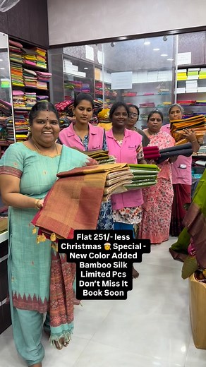 17K views · 265 reactions | Flat 251/- less - Christmas  Special- New Color - Bamboo Silk - Book Soon Vallisvaseha.com Search Code:- VVBSS001 Price: 2250-251=1,999 + shipping Wash and Care:- Dry wash Shop Location: Vallis Vaseha 29, Amman Koil St, Vadapalani, Chennai, Tamil Nadu 600026 Opp to Arthi Scan Lab and Next to Hotel Bhimas Customer Support:- 9884594699 / 9884594668 #vallisvaseha #sarees #onlinesarees #sareelove #bamboosilk #jutesilk #bamboo | Vallis Vaseha | Facebook