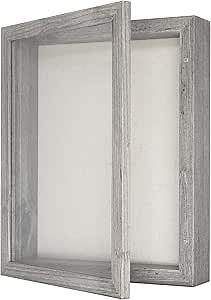 Califortree 8x10 Shadow Box Frame with Linen Back - Sturdy Rustic Memory Display Case of Flower, Pictures, Medals and More, Gray