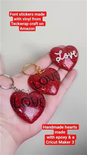 Handmade hearts made with font stickers & epoxy resin #love #cricut #heart #gift #craft #homemade