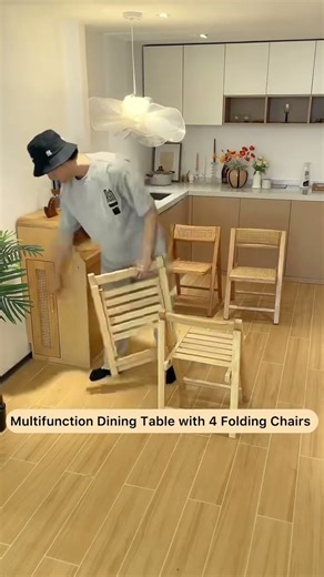 Multifunction Dining Table with 4 Folding Chairs Natural