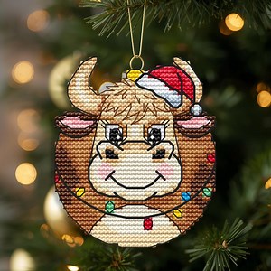 Christmas Cow Ornament Cross Stitch Pattern PDF | Tiny Animal Christmas Decor | Plastic Canvas - Etsy