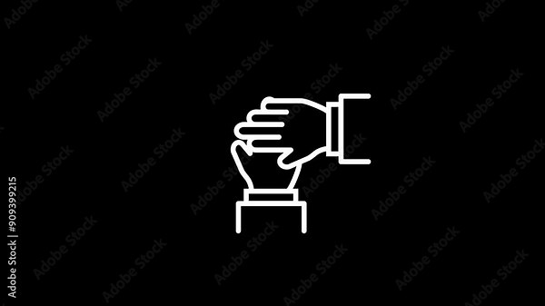 Team unity line animation. Animated hands icon. Mutual support. Team building. Community involvement.