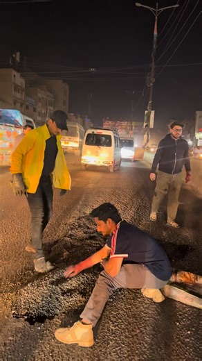 Tahseen Ansari on Instagram: "Quaidabad bridge potholes fixed🫡🫡😍 #karachi #roads #accident #development #malir #trending This is the voluntary social work. Not affiliated with any gov authorities."