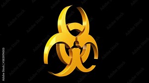 Biohazard symbol. 4k 3D animation of a biohazard symbol spinning