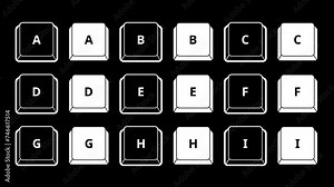 Alphabet Letters on keyboard buttons motion graphic with alpha channel. Press a-z keys on computer keyboard isolated icon animated on transparent background.