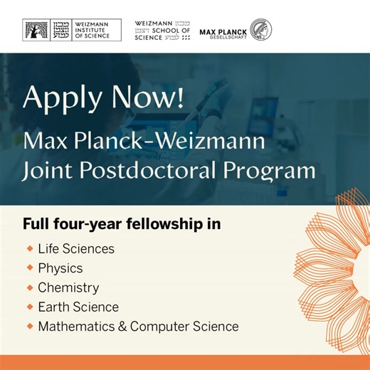 The Max Planck-Weizmann Joint Postdoctoral Program offers you the opportunity to conduct cutting-edge research at two globally renowned institutions. With a high reputation worldwide for our research achievements, these two institutions are the perfect platforms to enhance your career perspectives. Our comprehensive, four-year training program encompasses scientific, technical and complementary skills, ensuring you receive the necessary tools to excel in your field and advance your potential as 