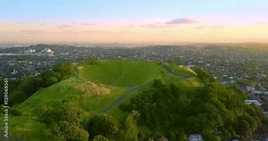 Aerial of the Mount Eden volcano in Auckland, Newzealand.