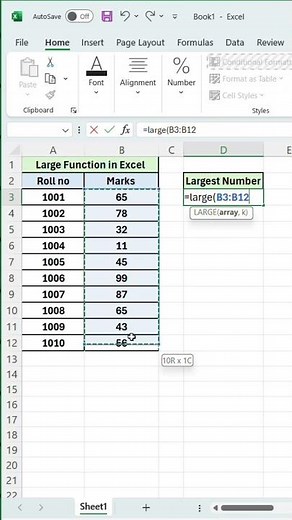 Large Function |how to Large Function in Excel |Advanced Excel |‪@Excelwithpooja‬