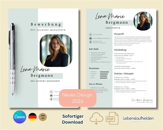 Application Template in German | Tabular CV | Creative Cover Letter, Modern, Ats-optimized, Professional CV for Students, Sample Design by CANVA! - Etsy Australia