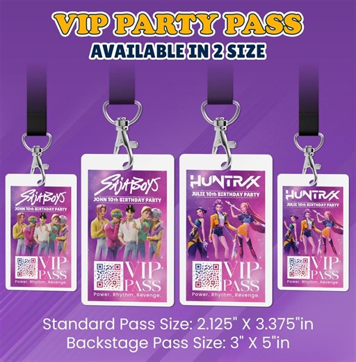 Kpop Demon Hunters VIP Pass, Huntrix & Saja Boys Printable ID Badge, Kpop Backstage Pass, Party Favor Invitation, Canva Editable Template - Etsy